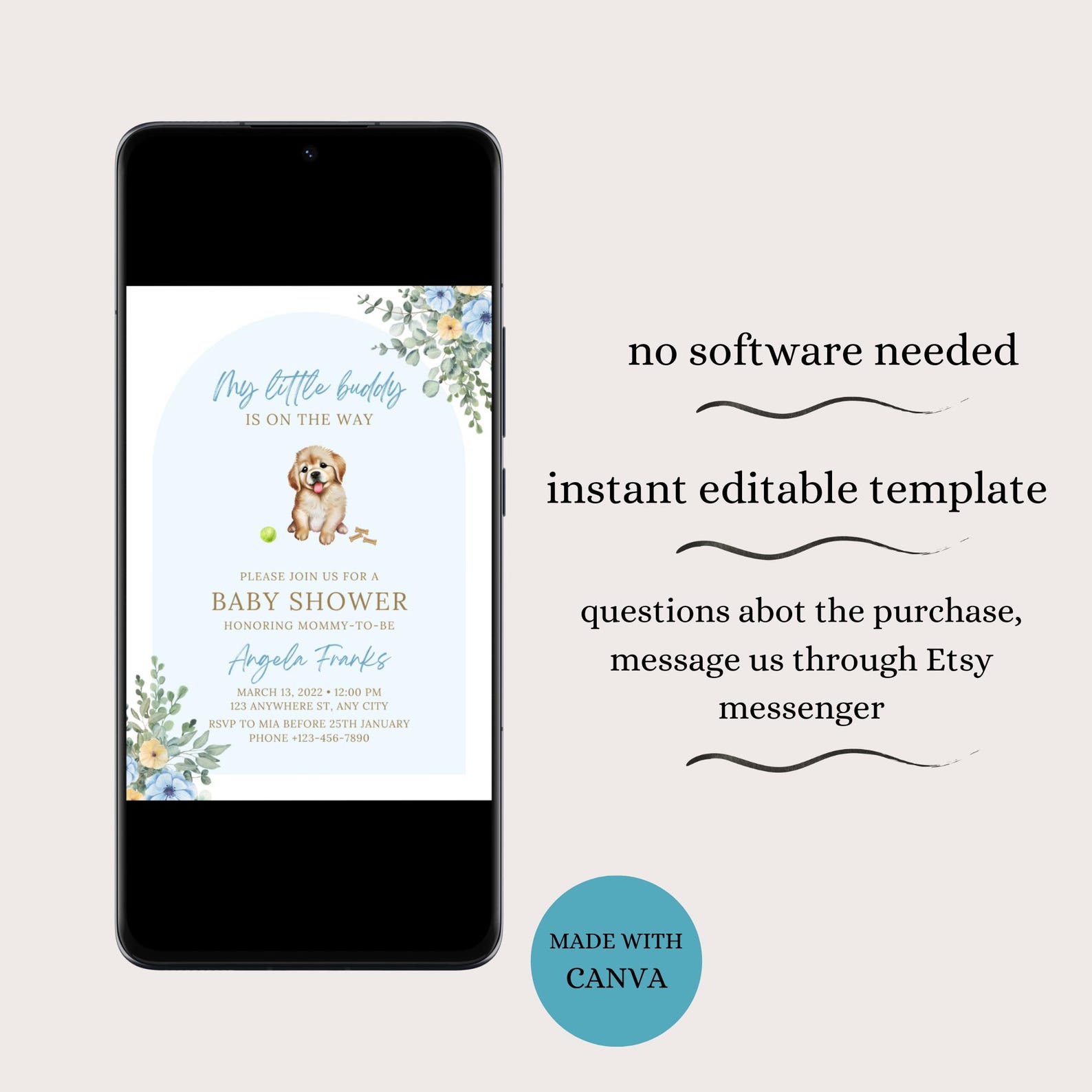 Puppy Baby Shower Invitation Dog Theme Baby Shower Invite Baby ...