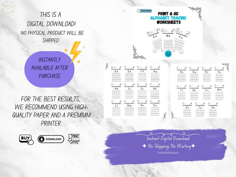 Alphabet Tracing Worksheets | Print and Go | Printable Letter Practice ...