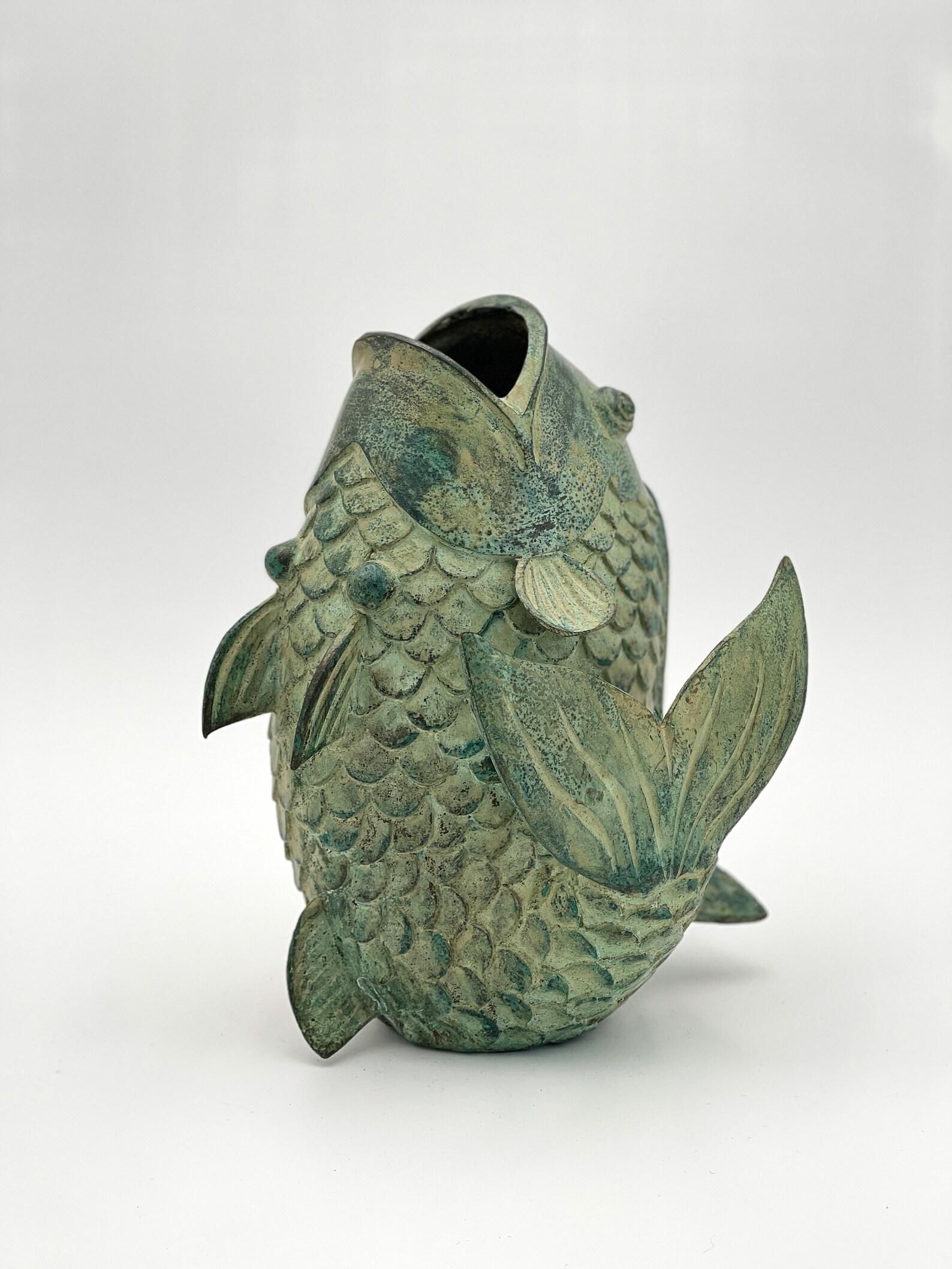 Koi Fish Sculpture in Solid Bronze, Japanese Koi Figurine, Garden Decor ...