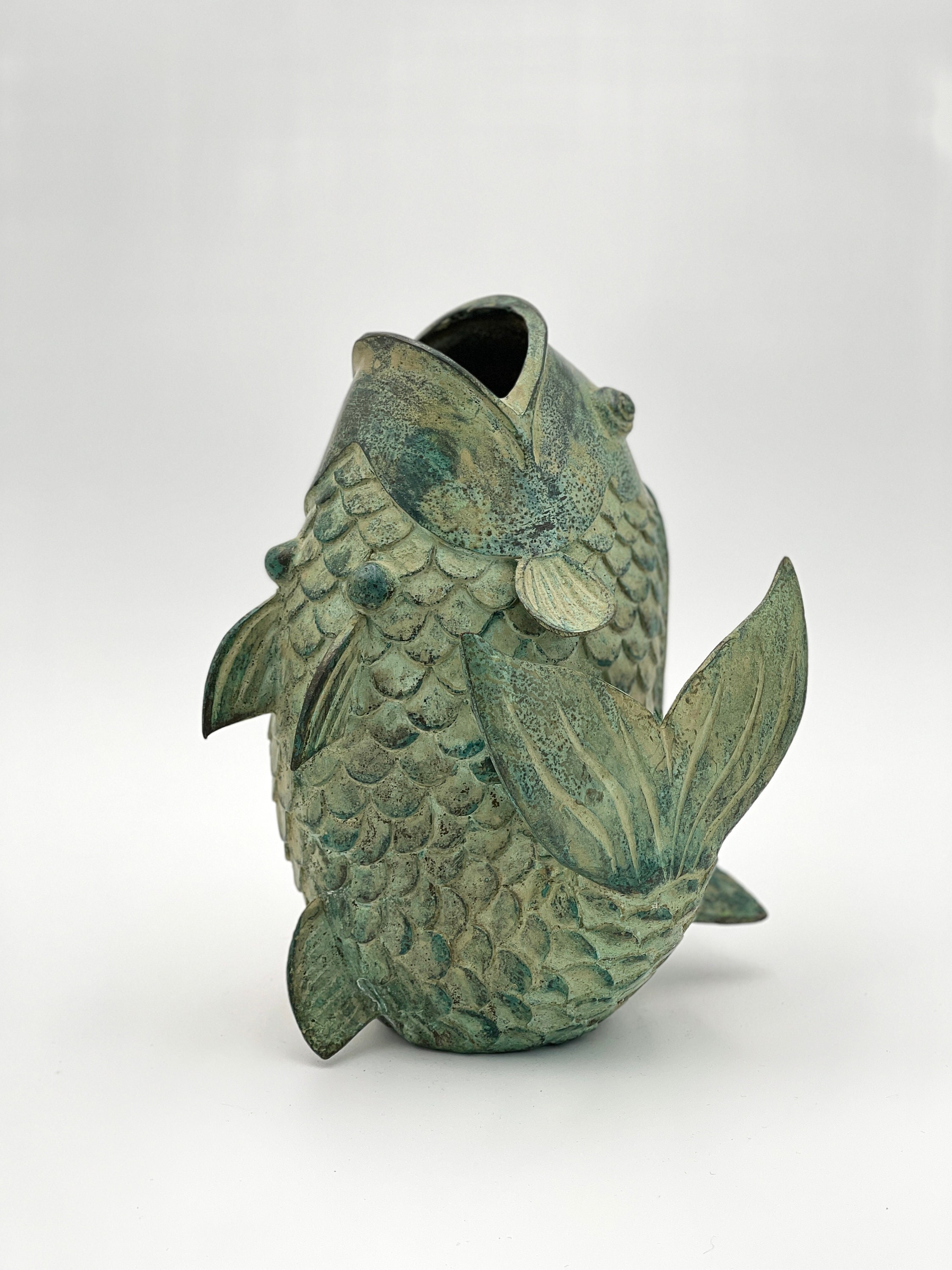 Koi Fish Sculpture in Solid Bronze, Japanese Koi Figurine, Garden Decor ...