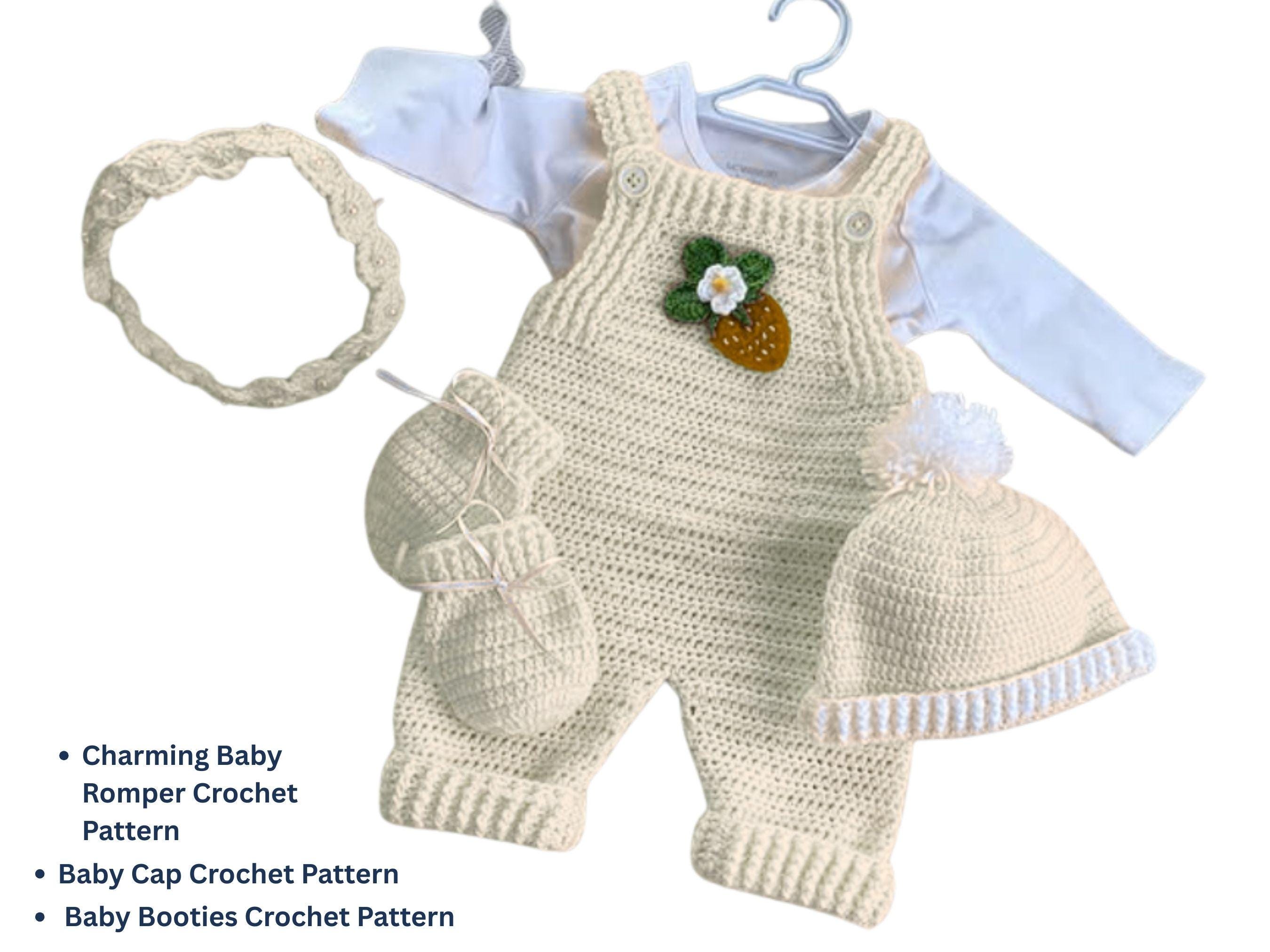 Charming Baby Romper Crochet Pattern- Romper Cap and Booties- Crochet ...