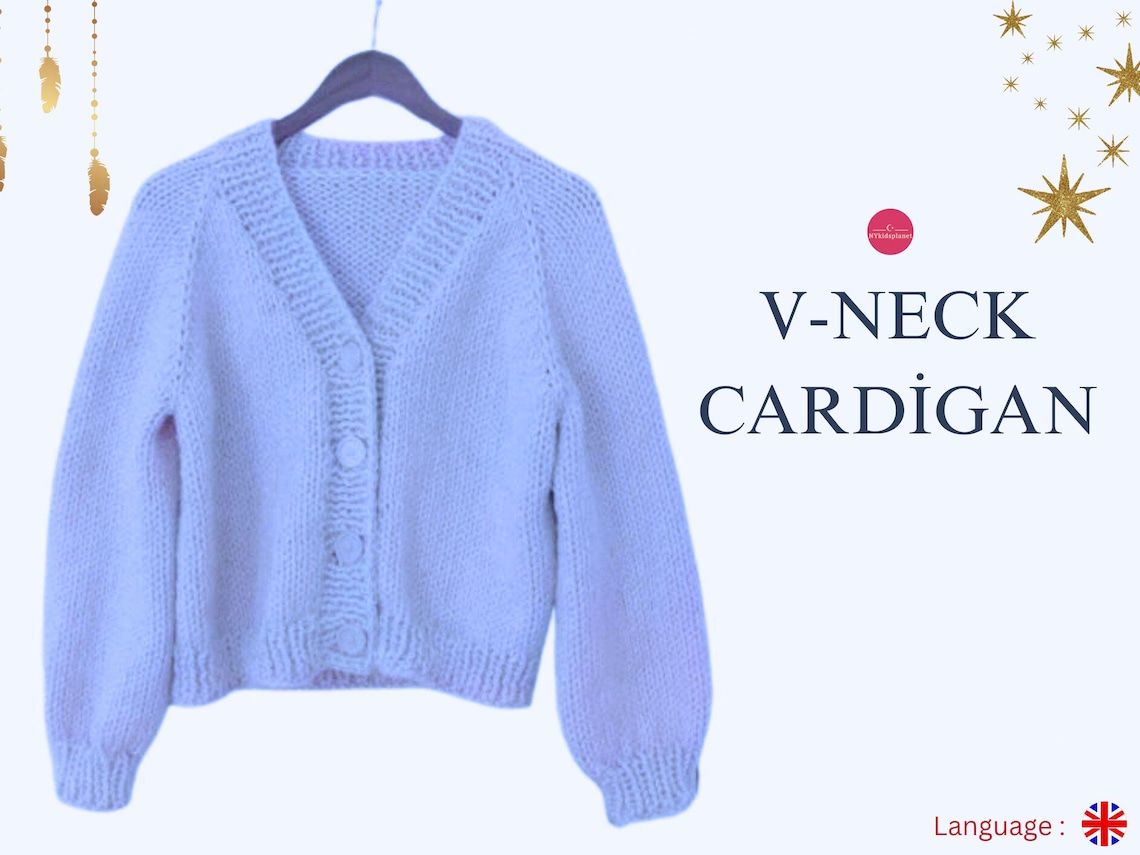 Easy Cardigan Knitting Pattern, Knit Women Sweater Pattern, V-neck ...