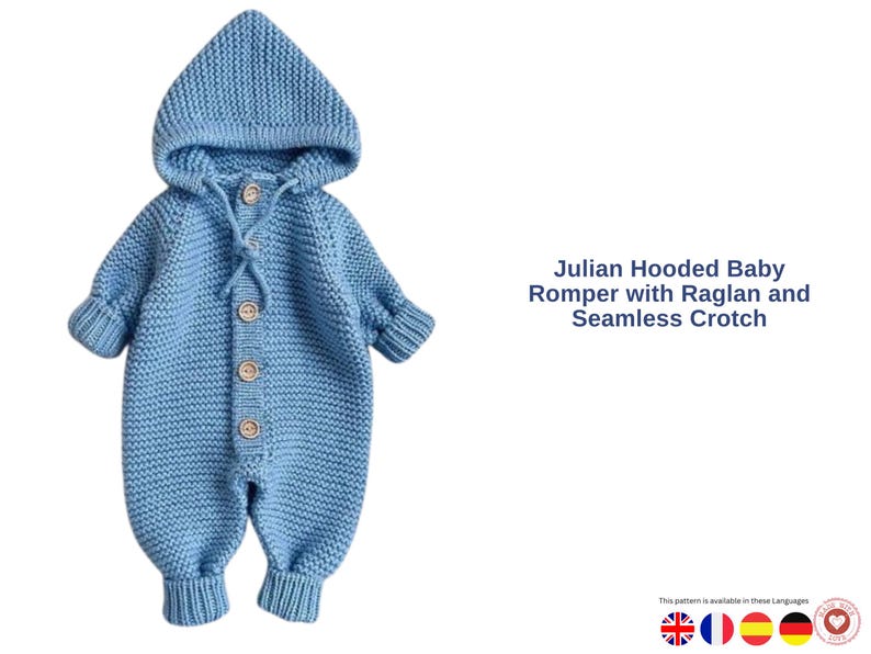 Hooded Baby Romper Knitting Pattern | Seamless Raglan Jumpsuit With ...