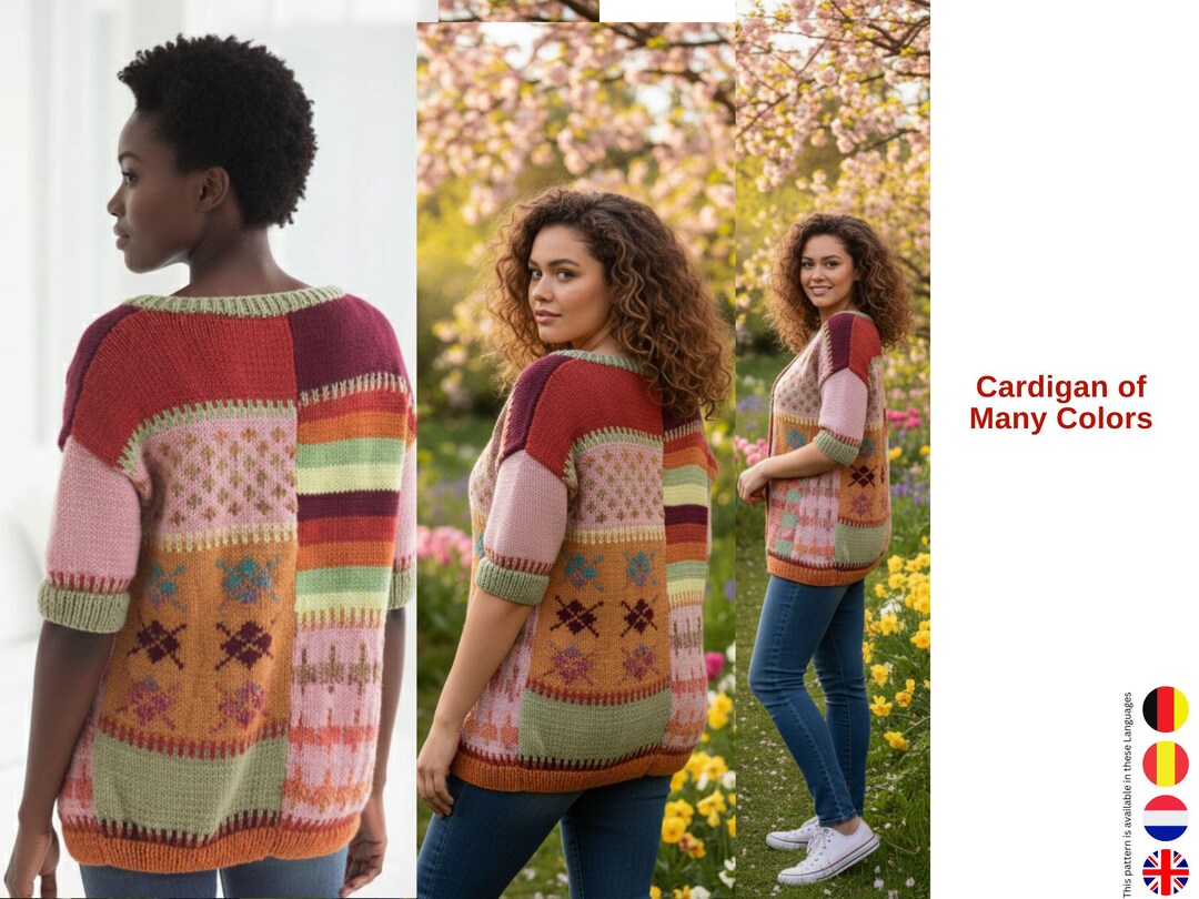 Cardigan of Many Colors Knitting Pattern | Colorwork Patchwork Sweater ...