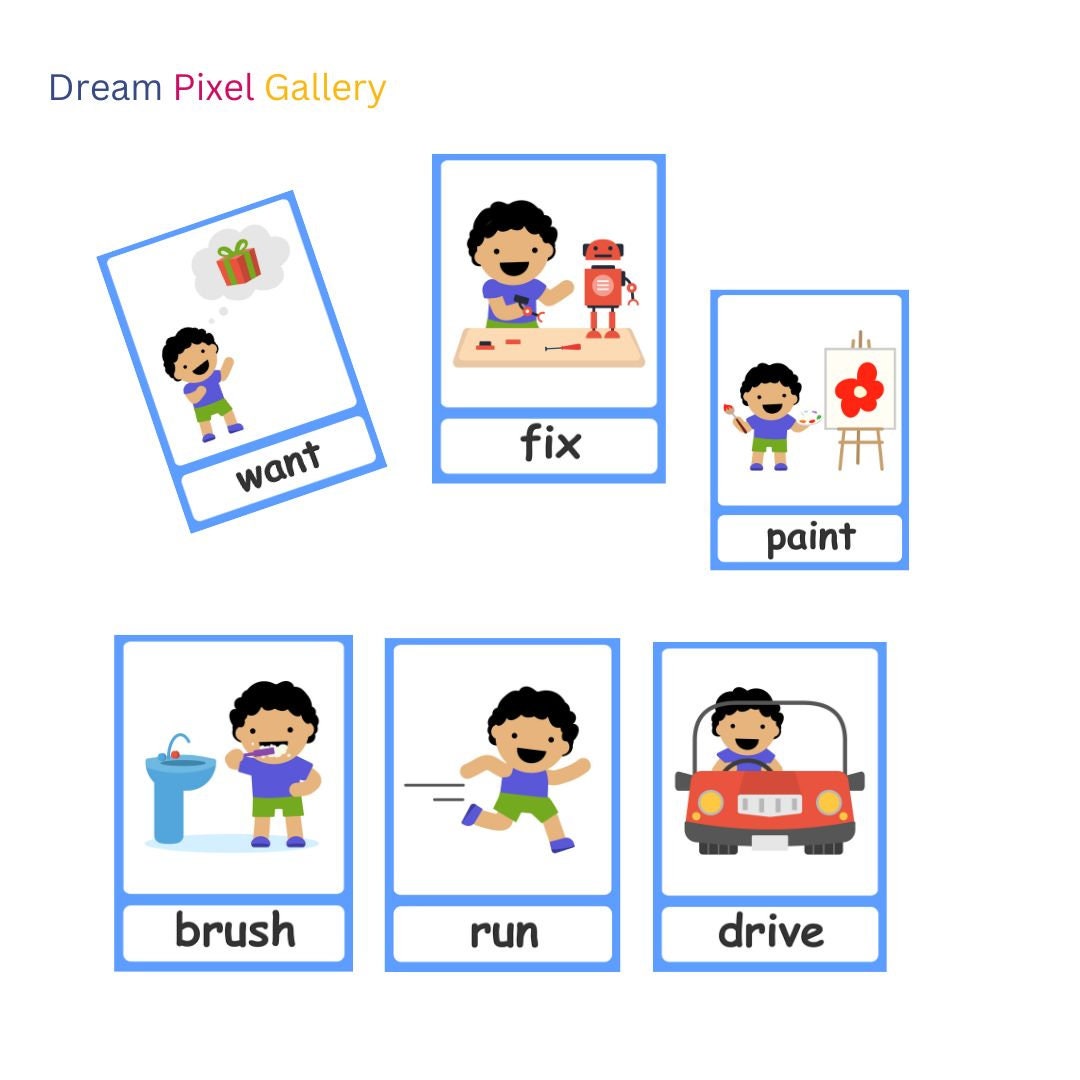 Verb Flashcards Pre-school Verb Activity Verb Cards Flashcards English ...