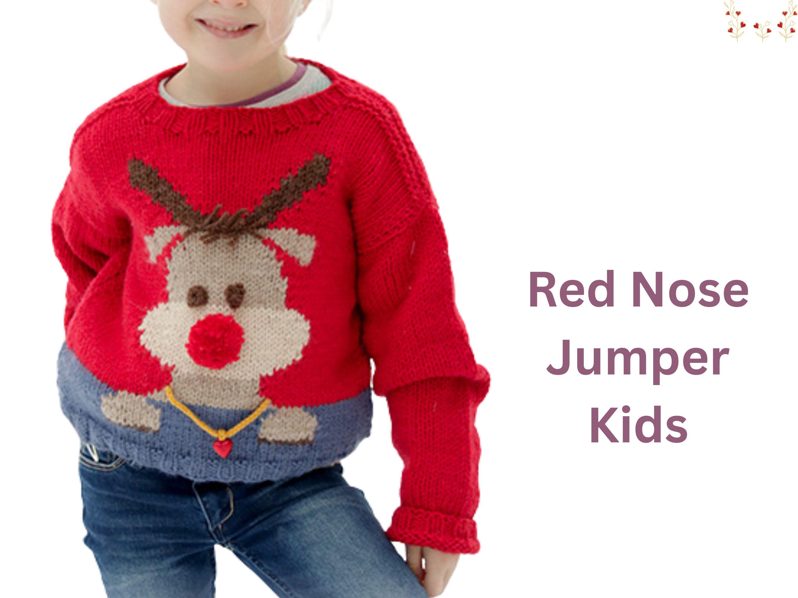Red Nose Jumper Knitting Pattern for Kids - Reindeer Motif Christmas ...