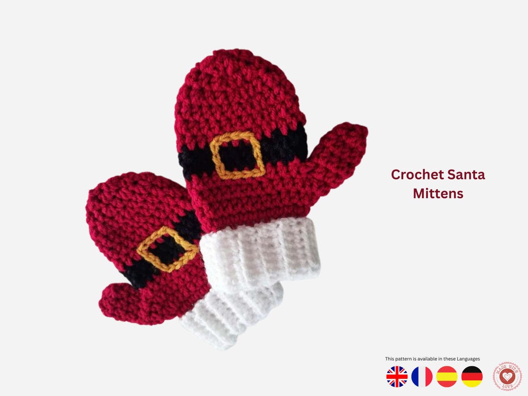 Santa Mittens Crochet Pattern – Child Size – Easy Christmas Mittens ...