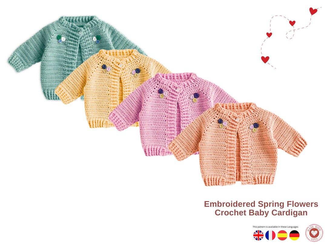 Spring Flower Embroidered Baby Cardigan | Top-down Baby Sweater With ...