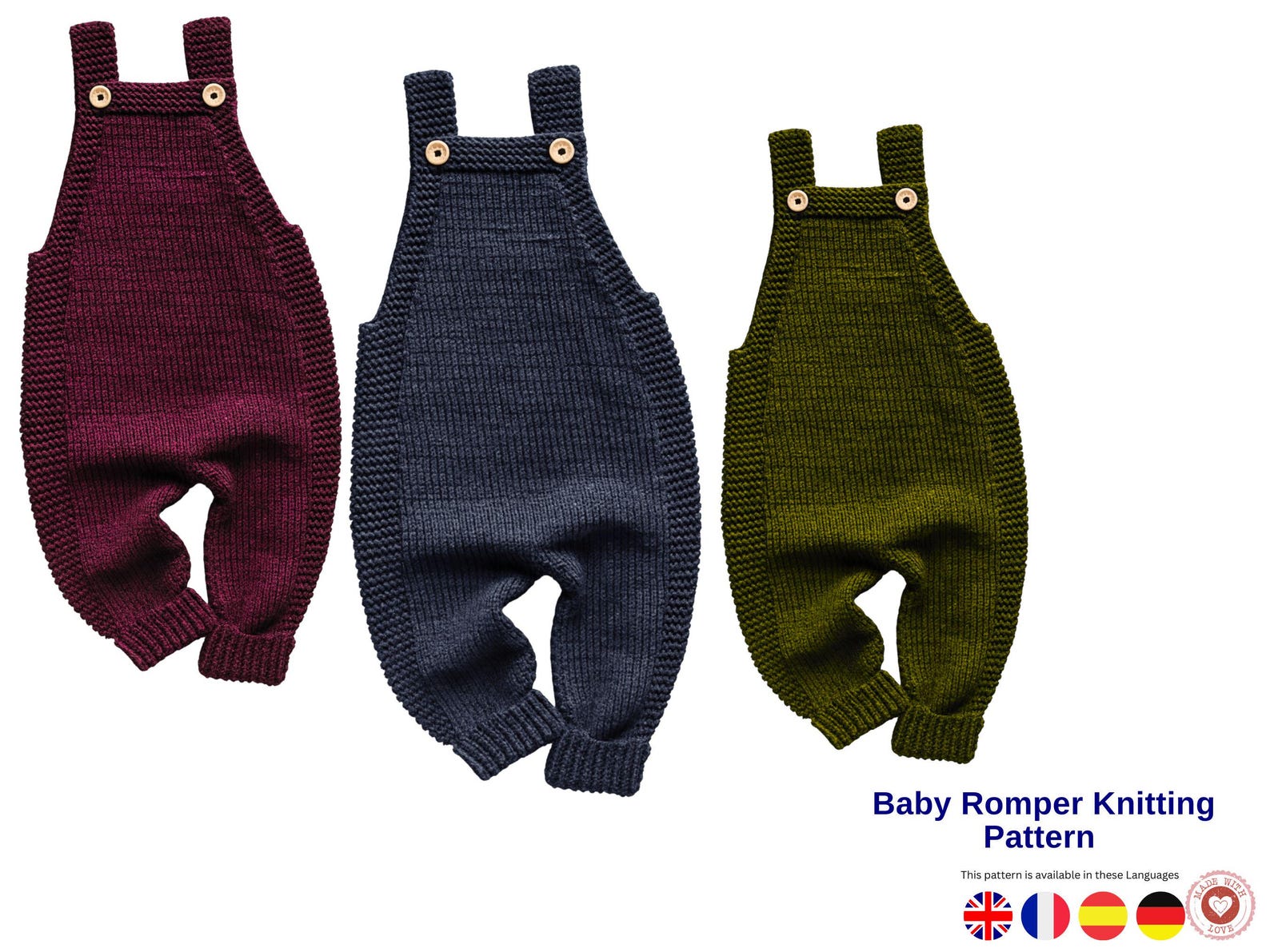Hand Knitted Baby Romper Pattern | Overall Dungarees for 12 Months ...