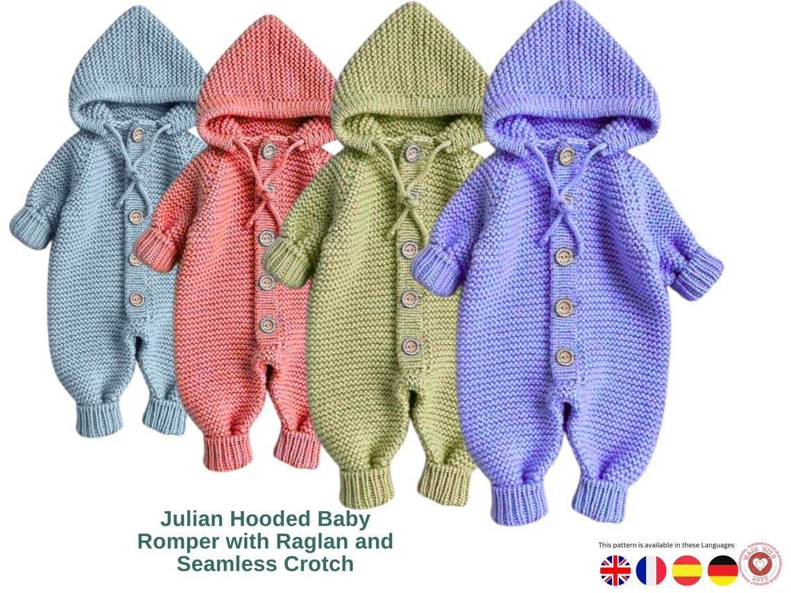 Hooded Baby Romper Knitting Pattern | Seamless Raglan Jumpsuit With ...