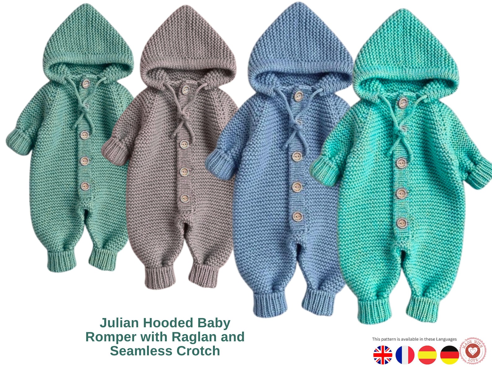 Hooded Baby Romper Knitting Pattern | Seamless Raglan Jumpsuit With ...