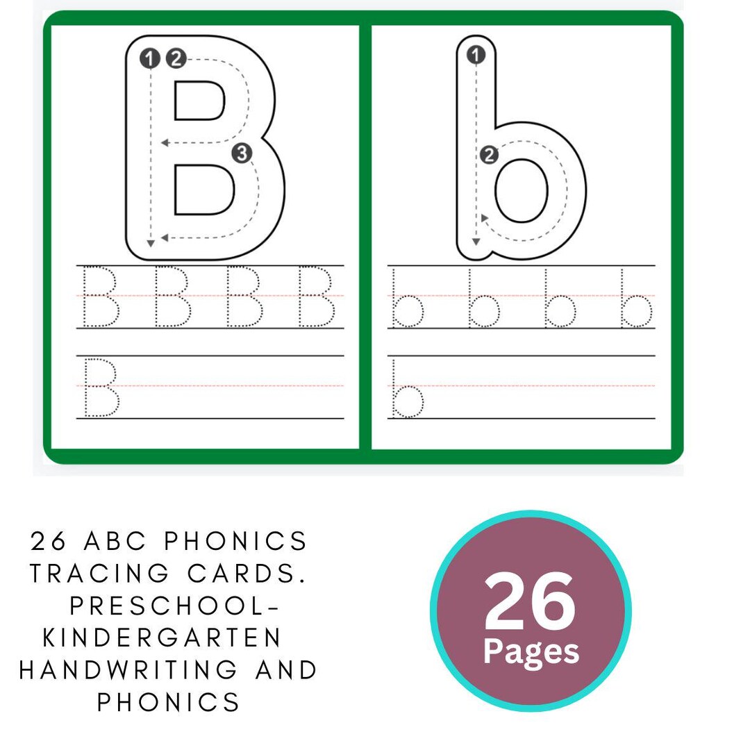 26 ABC Phonics Tracing Cards, Alphabet Tracing Cards, Preschool ...