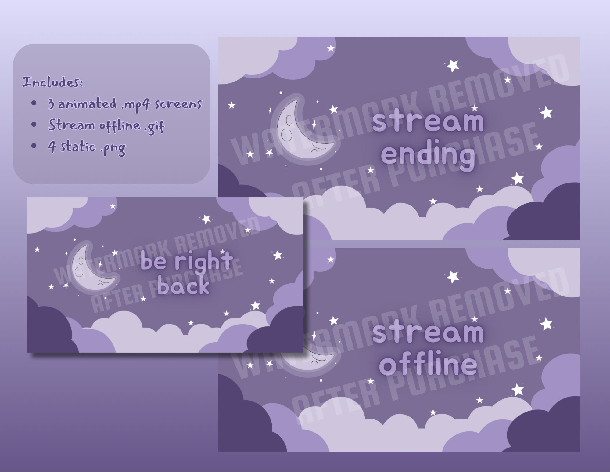 4 Animated Cozy Twitch Screens | Midnight Moon | Cozy Twitch Overlay ...