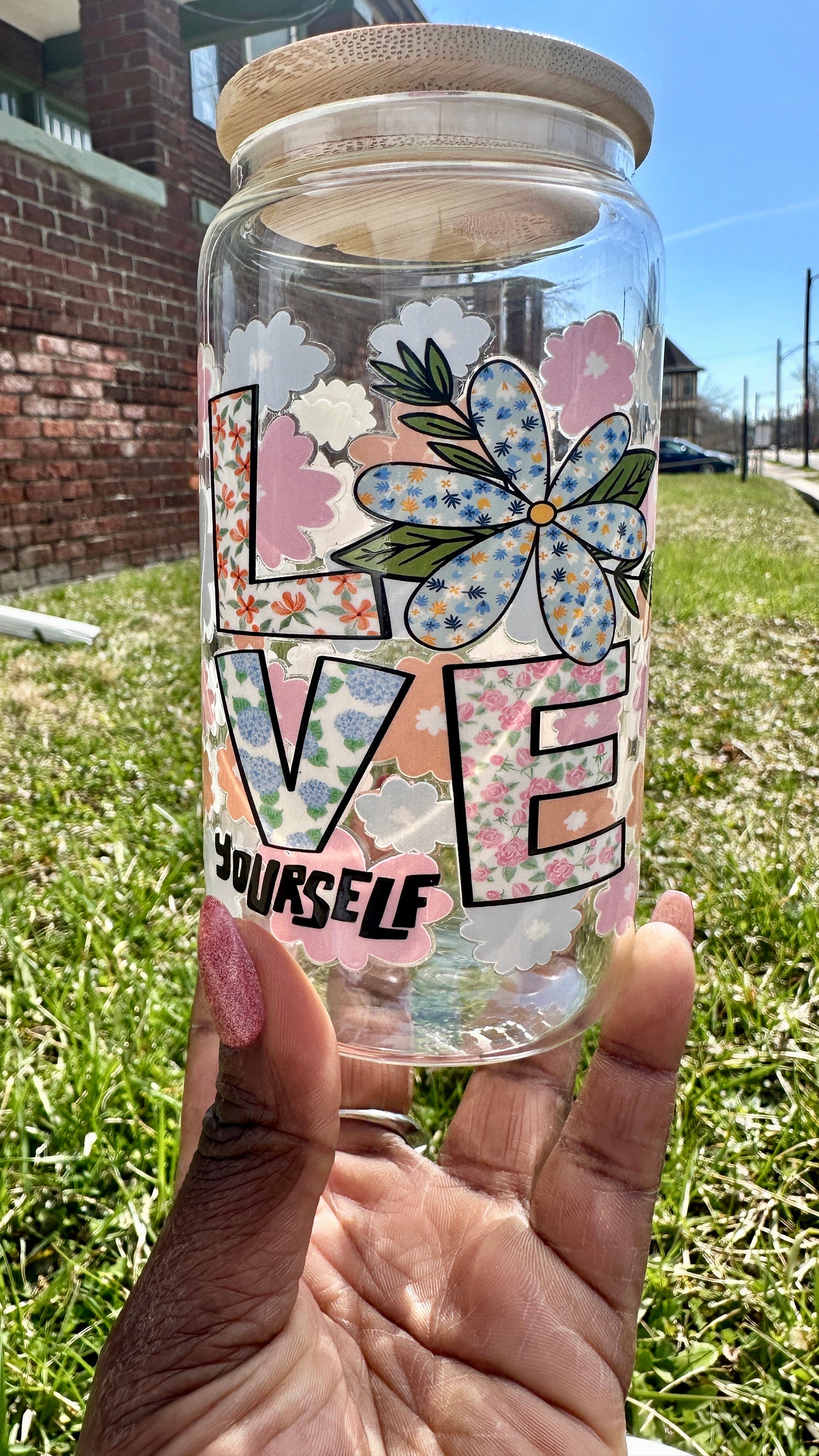 Faith, Hope, Love Glass Cup With Bamboo Lids Self Love Glass Cups ...