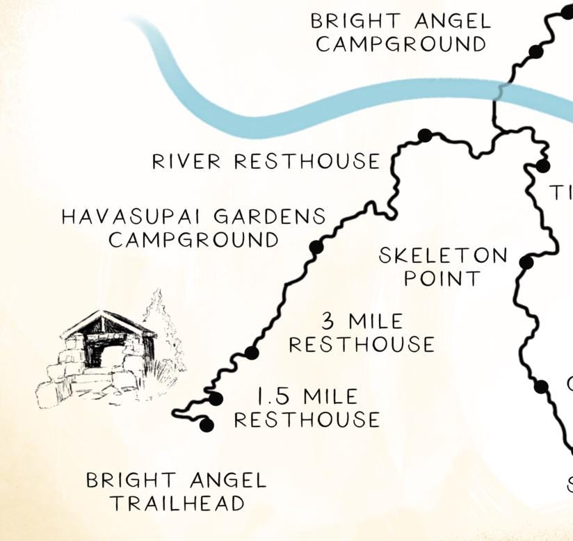 Rim to Rim Trail Map, Hiking Map, Poster Print, Grand Canyon, Wall Art ...
