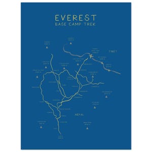 Everest Base Camp Trek Print Poster, Hiking Map Wall Art, Mountain ...