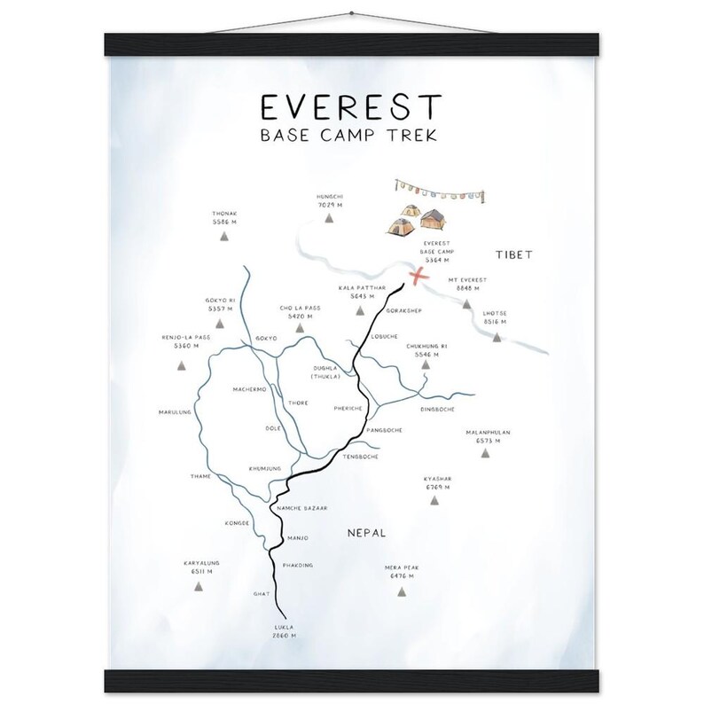 Everest Base Camp Trek Poster Print, Hiking Map Wall Art, Trail Art ...