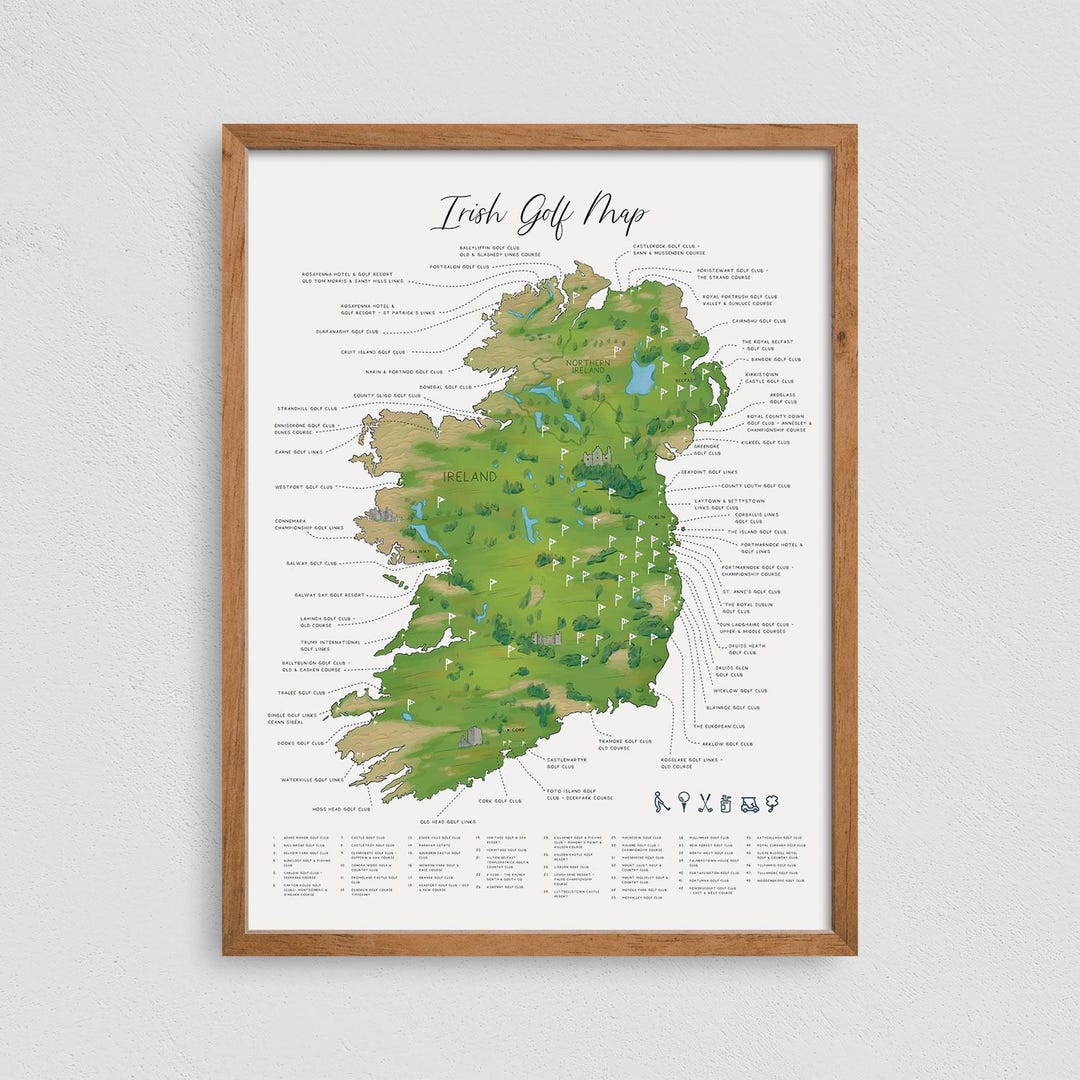 Irish Golf Map Poster Print, Ireland Golf Courses, Wall Art, Gift for ...