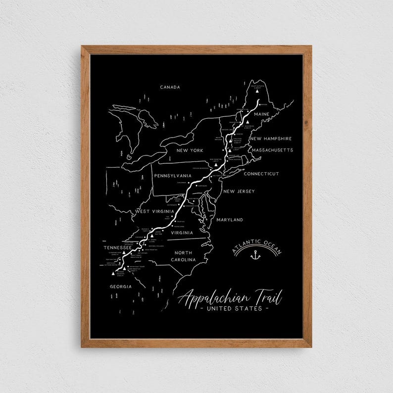 Appalachian Trail Map Poster, Hiking Print Wall Art, AT Hiking Trail ...