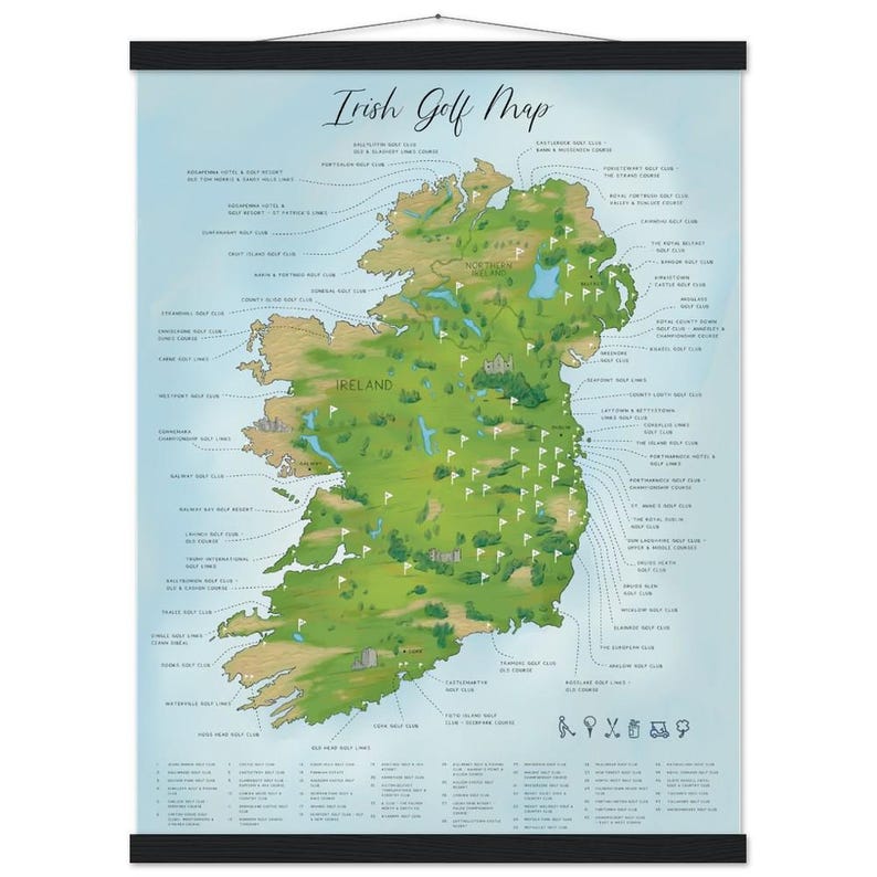Irish Golf Map Poster Print, Ireland Golf Courses, Wall Art, Gift for ...