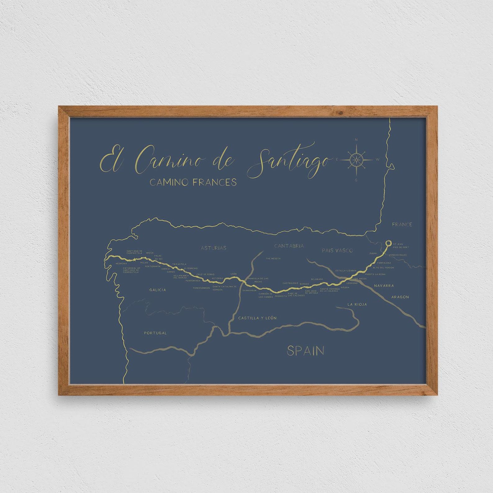 Camino De Santiago Poster, Hiking Print, Trail Wall Art, Camino Frances ...