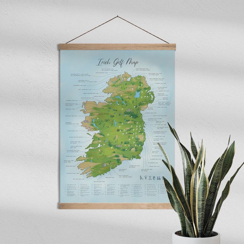 Irish Golf Map Poster Print, Ireland Golf Courses, Wall Art, Gift for ...