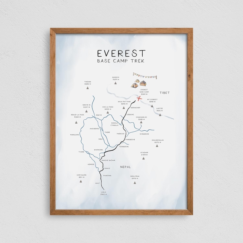 Everest Base Camp Trek Poster Print, Hiking Map Wall Art, Trail Art ...