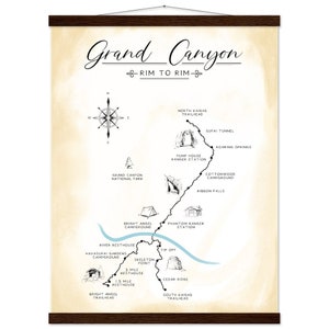 Rim to Rim Trail Map, Hiking Map, Poster Print, Grand Canyon, Wall Art ...