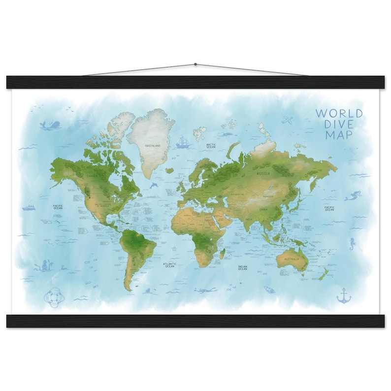 World Dive Map – Scuba Diving Poster Gift & Wall Art for Divers. 16x24 ...