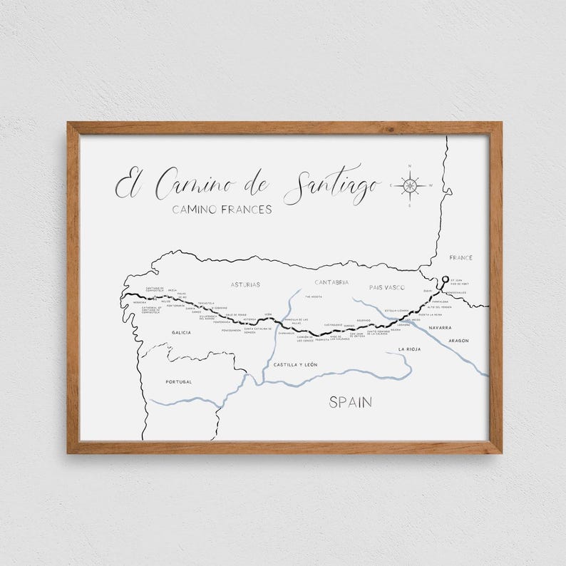 Camino De Santiago Poster, Hiking Print, Trail Wall Art, Camino Frances ...