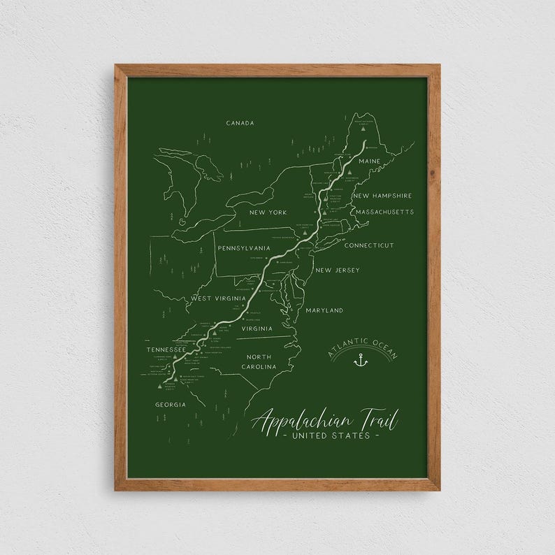 Appalachian Trail Map Poster, Hiking Print Wall Art, AT Hiking Trail ...