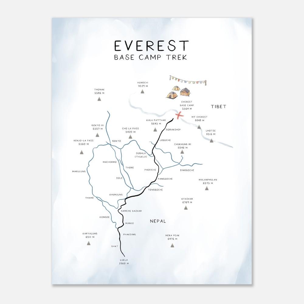 Everest Base Camp Trek Poster Print, Hiking Map Wall Art, Trail Art ...