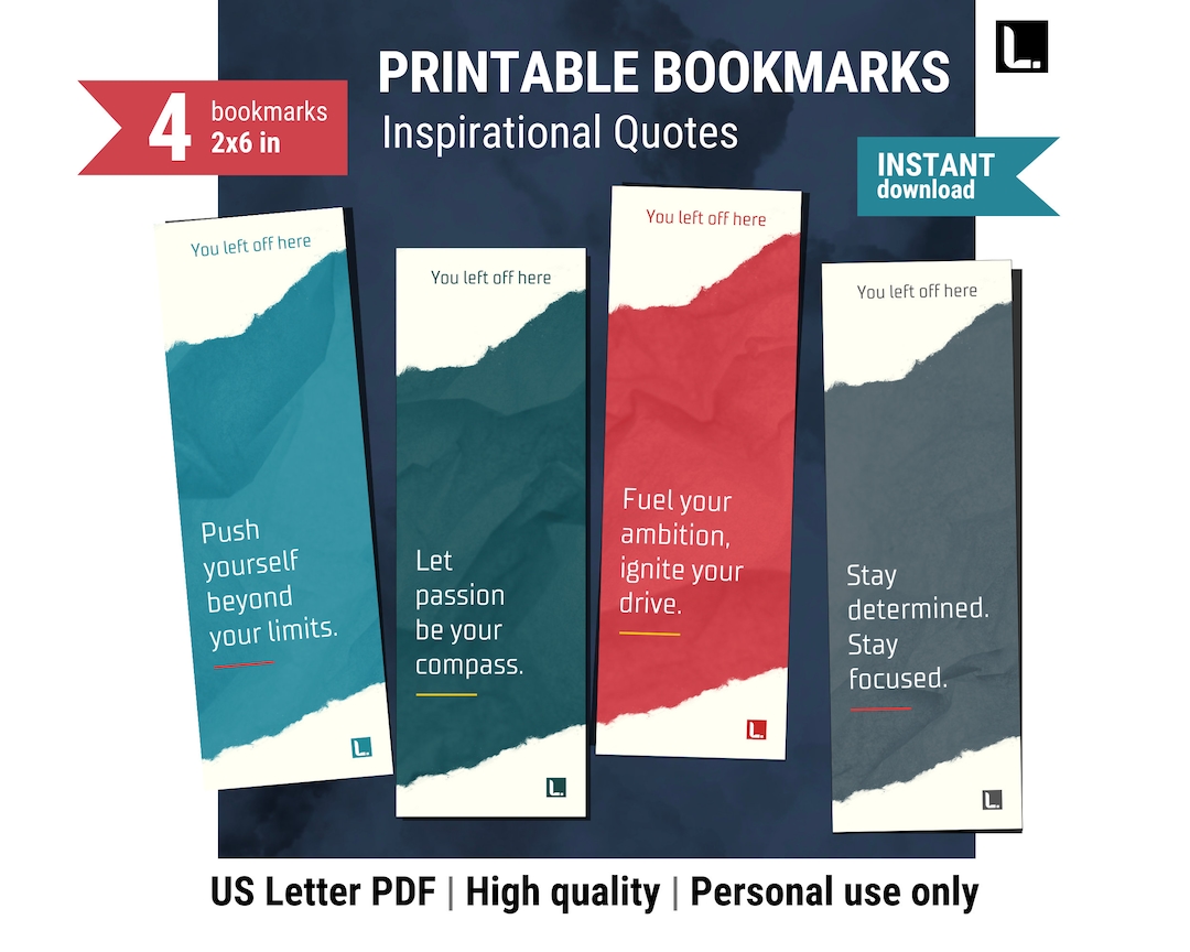 Printable Bookmarks Inspirational Quotes Set of 4 Printable Bookmarks ...