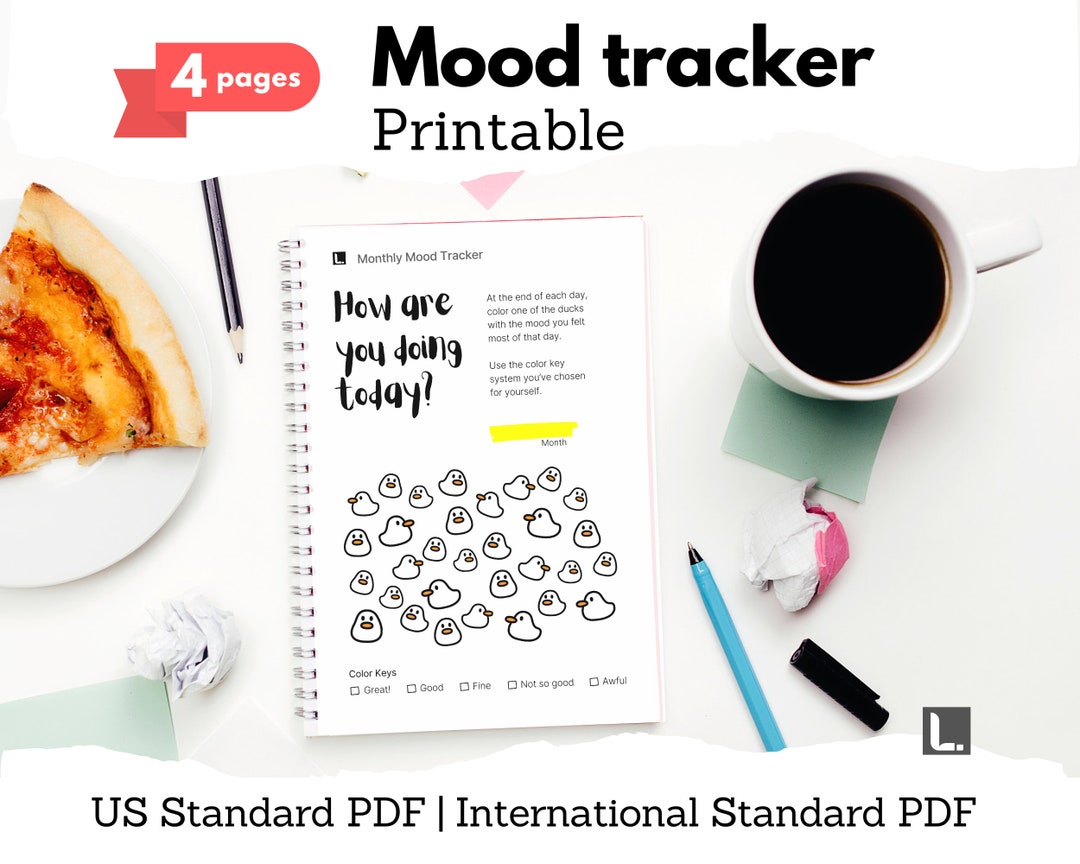 Simple Mood Tracker Printable Kit, Weekly Mood Tracker Spread, Monthly ...