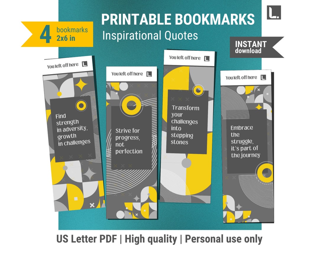 Printable Bookmarks Inspirational Quotes Retro Set of 4 Printable ...