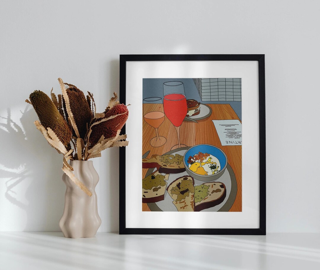 Brunch Art Print | Eggs, Toast, and Drinks Illustration | 5"x7" Kitchen ...