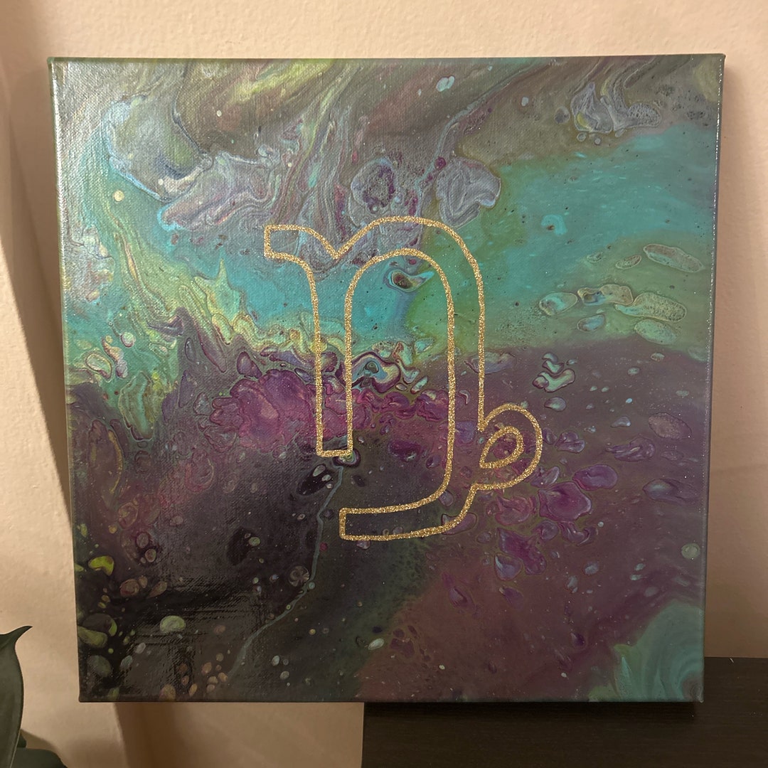 Capricorn Zodiac Canvas Painting Acrylic Art of Capricorn Sign on ...