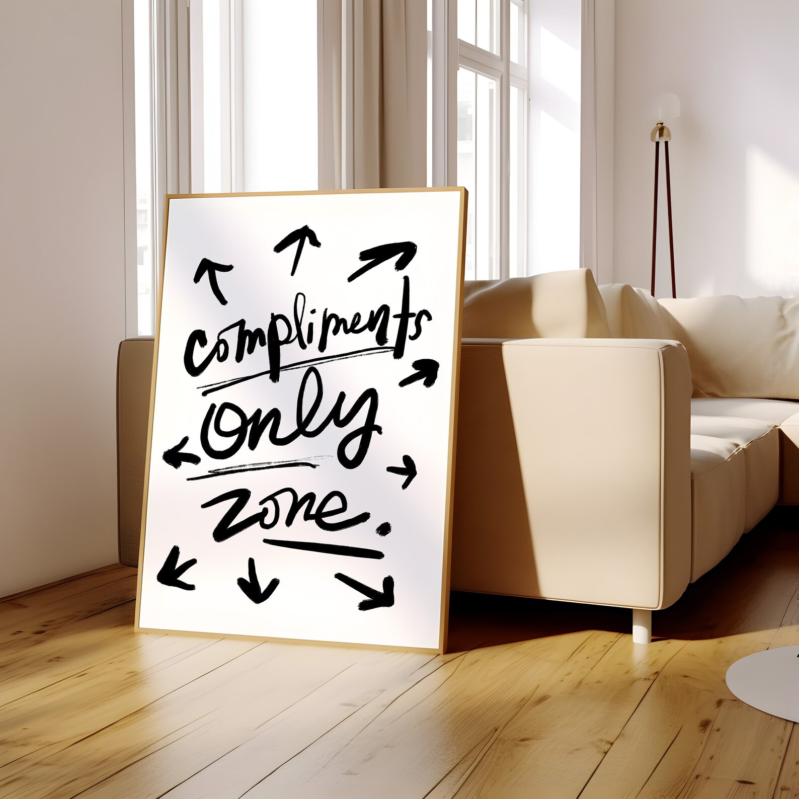 Compliments Only Poster - Scribbly Quote Lettered Typography Wall Art ...