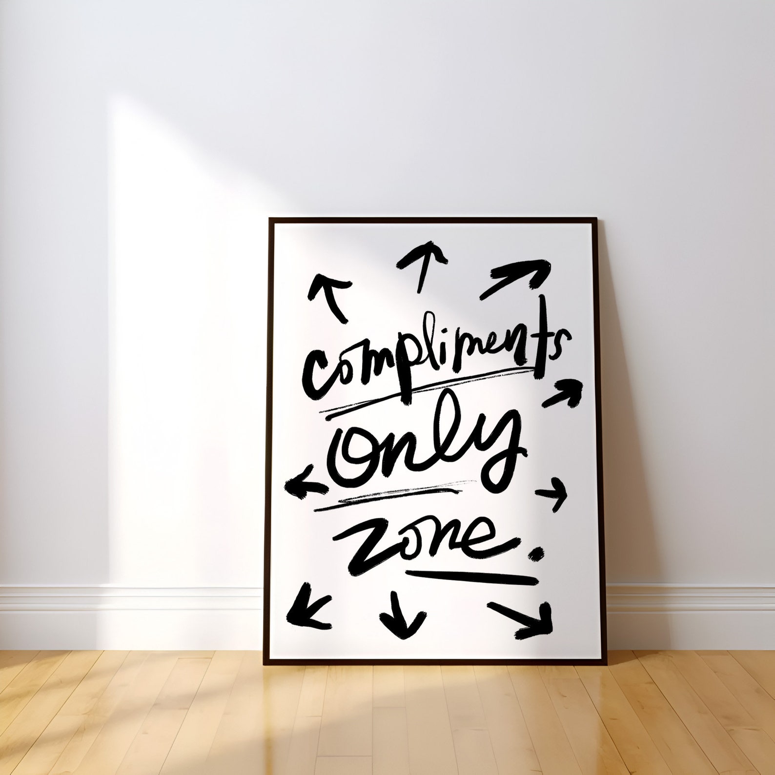 Compliments Only Poster - Scribbly Quote Lettered Typography Wall Art ...