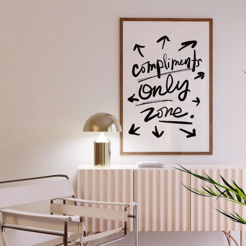 Compliments Only Poster - Scribbly Quote Lettered Typography Wall Art ...