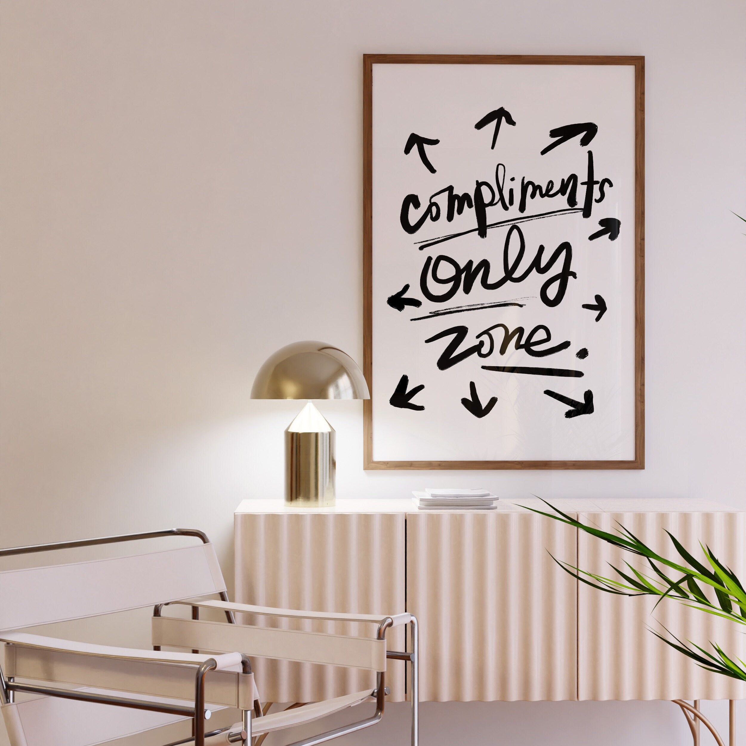Compliments Only Poster - Scribbly Quote Lettered Typography Wall Art ...