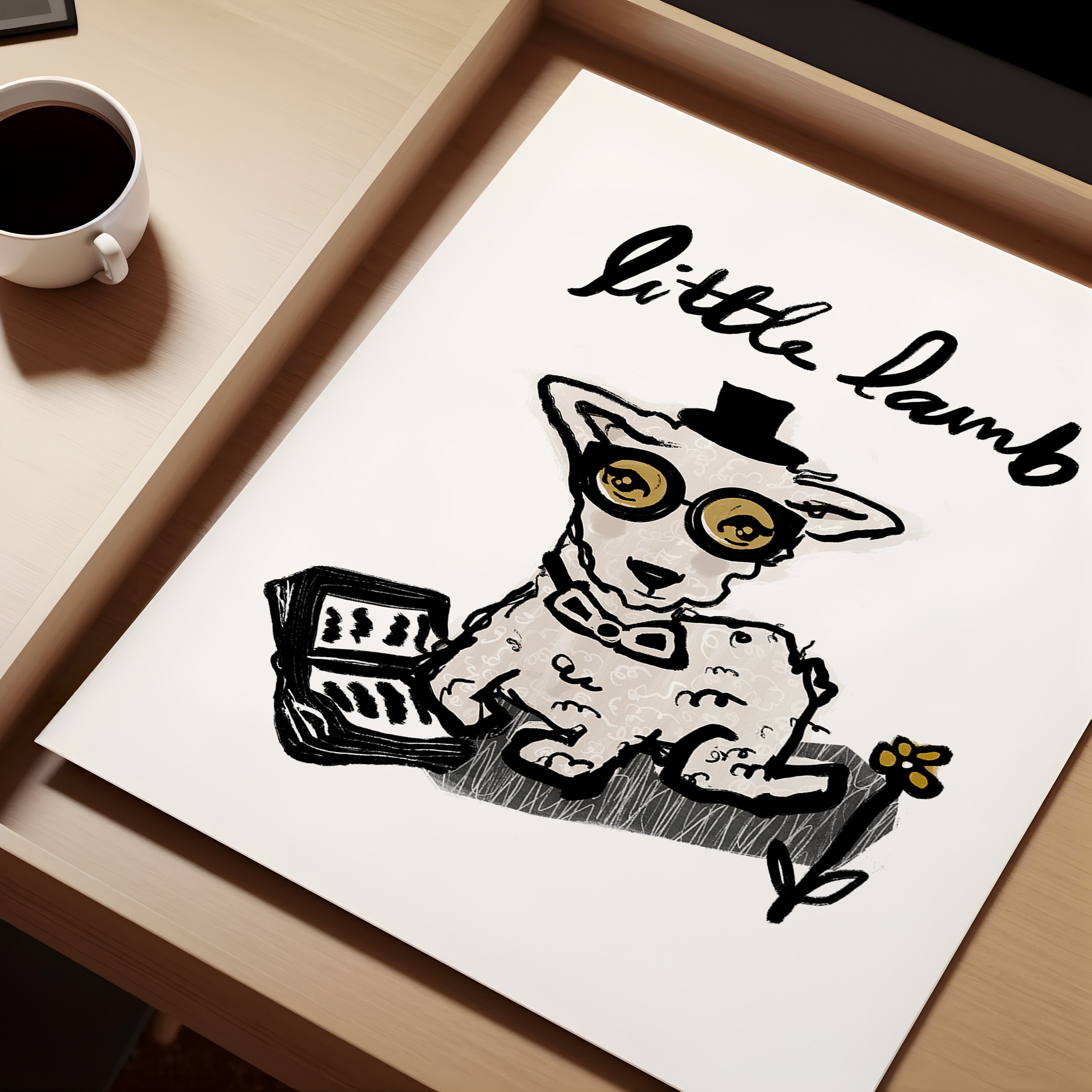 Little Lamb Animal Character Poster - Children's Nursery Illustration ...