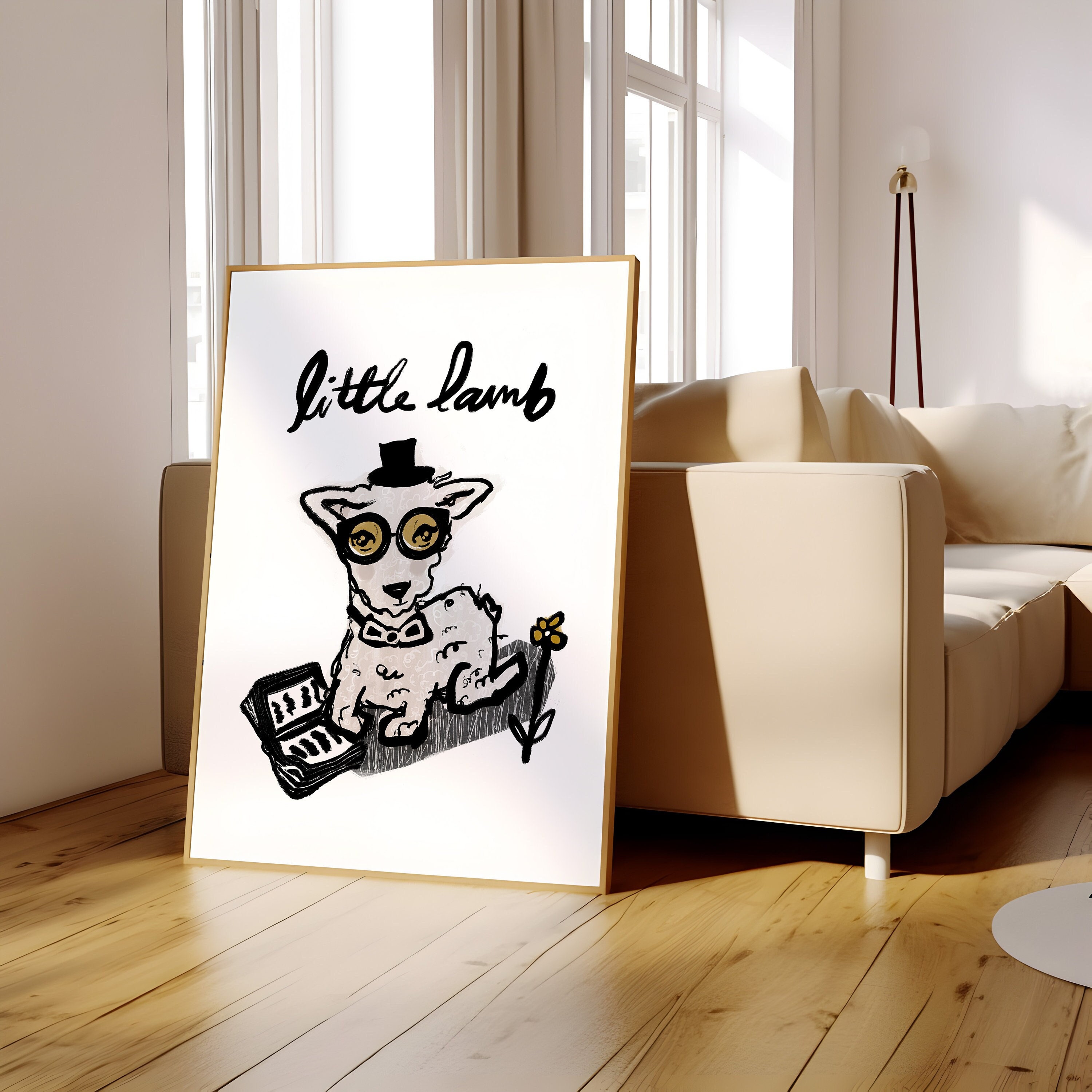 Little Lamb Animal Character Poster - Children's Nursery Illustration ...