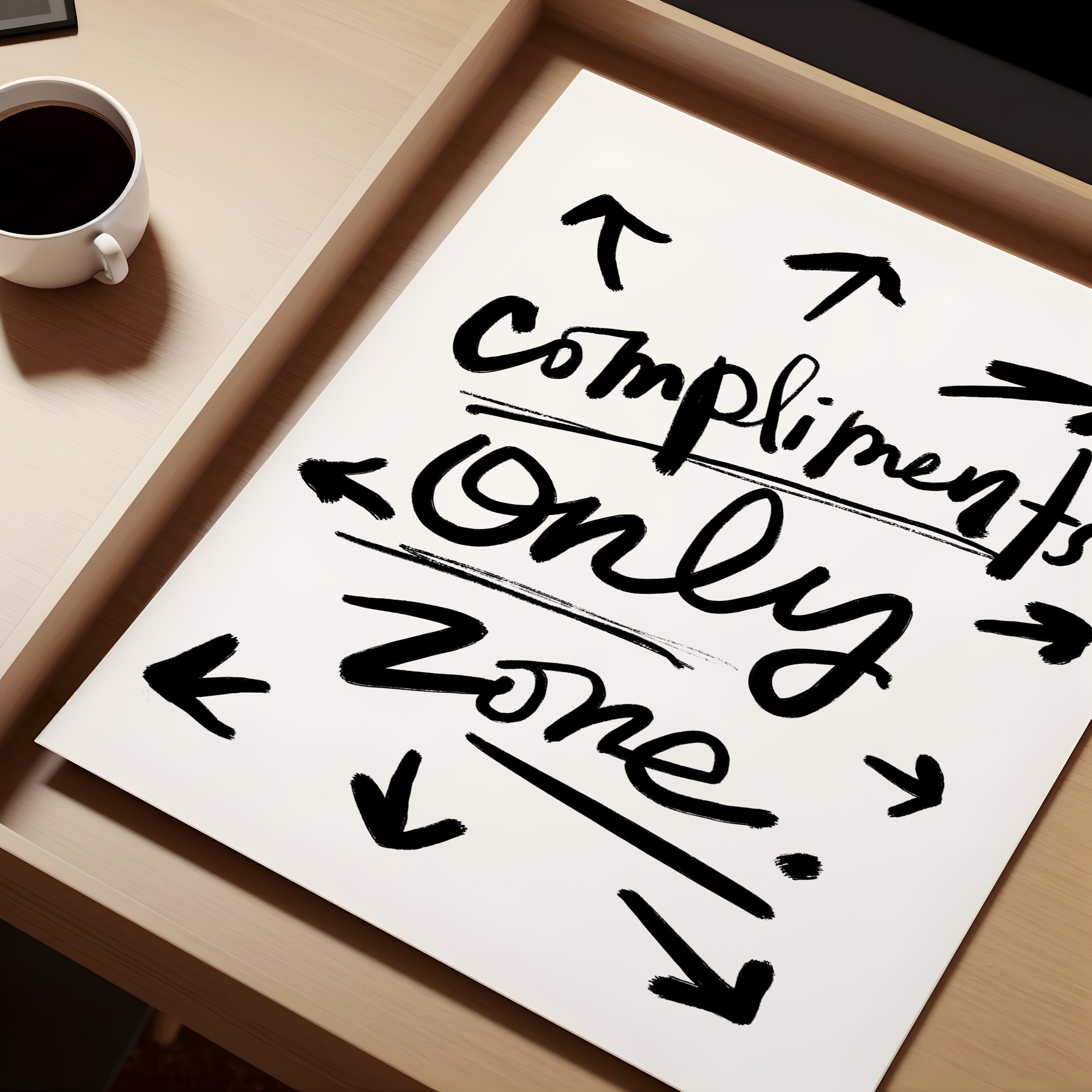Compliments Only Poster - Scribbly Quote Lettered Typography Wall Art ...
