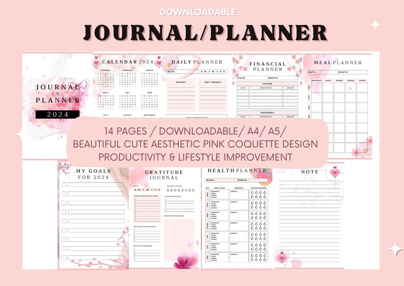 DOWNLOADABLE/ PRINTABLE Minimalistic Beautiful Pink Coquette Journal ...