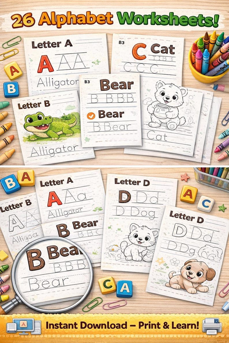 Printable Alphabet Worksheets for Preschool - Etsy
