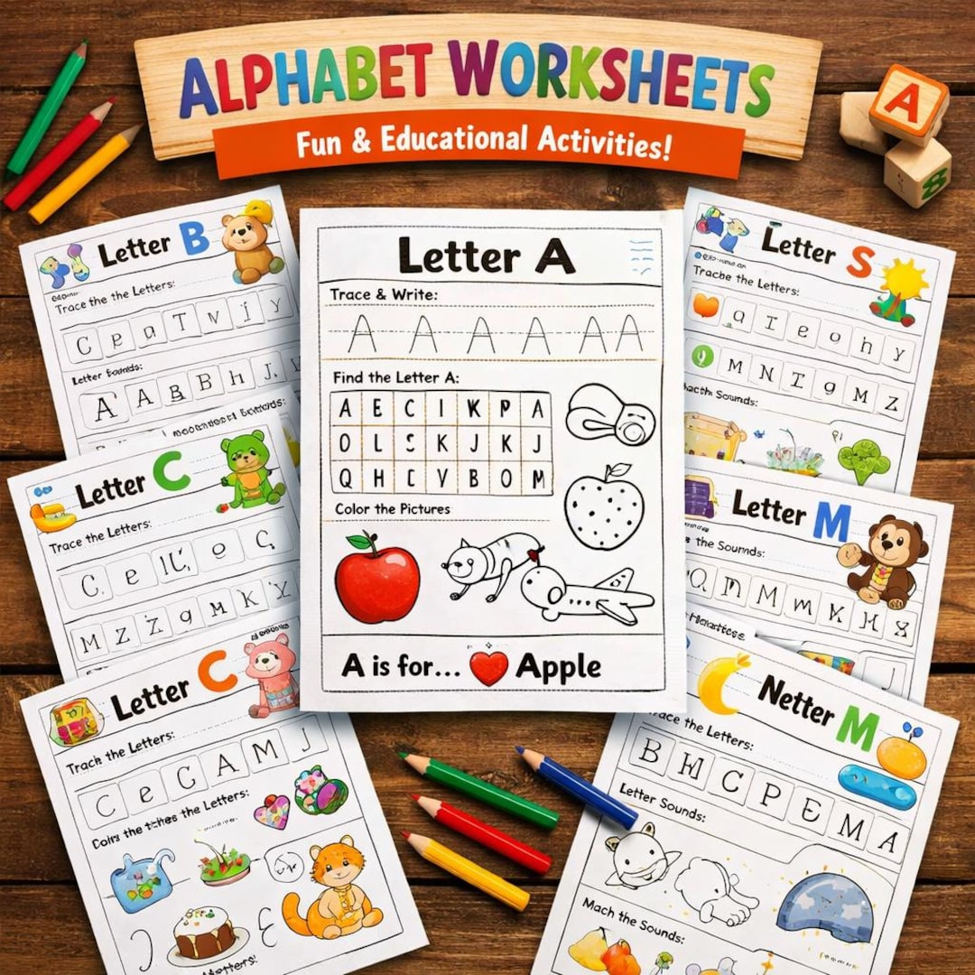 Printable Alphabet Worksheets for Preschool - Etsy