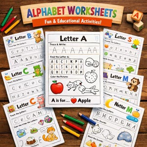 Printable Alphabet Worksheets for Preschool - Etsy