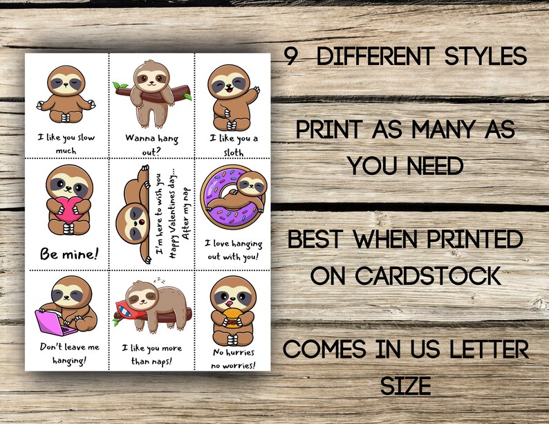 Printable Sloth Valentines Cards: Fun Classroom Valentines (digital ...