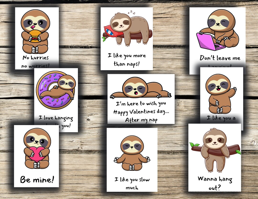 Printable Sloth Cards, Printable Valentines, Sloth Valentines, Sloth ...